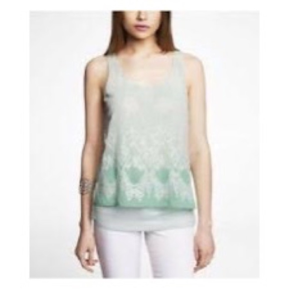 Mint Ombr White Sequin Chiffon Overlay Tank Top - Gem